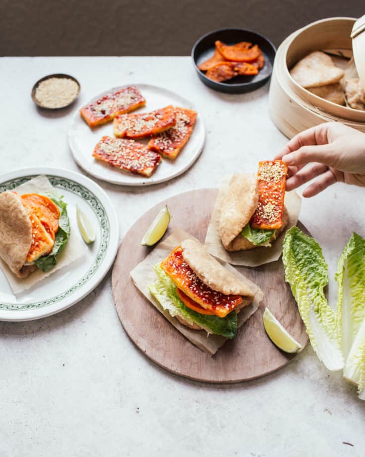 Crispy Gochujang Tofu Bao Buns (vegan) - Izy Hossack - Top With Cinnamon